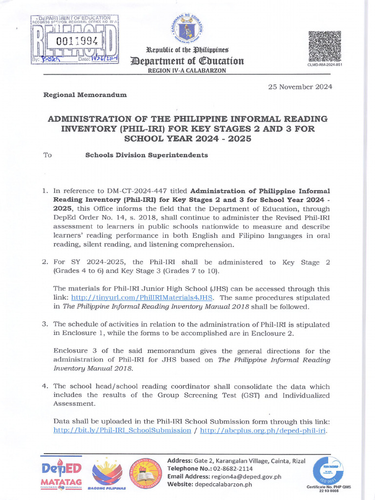 RM 02 c10 Phil IRI Key Stages 2 and 3 SY 2024 2025 Merged | PDF