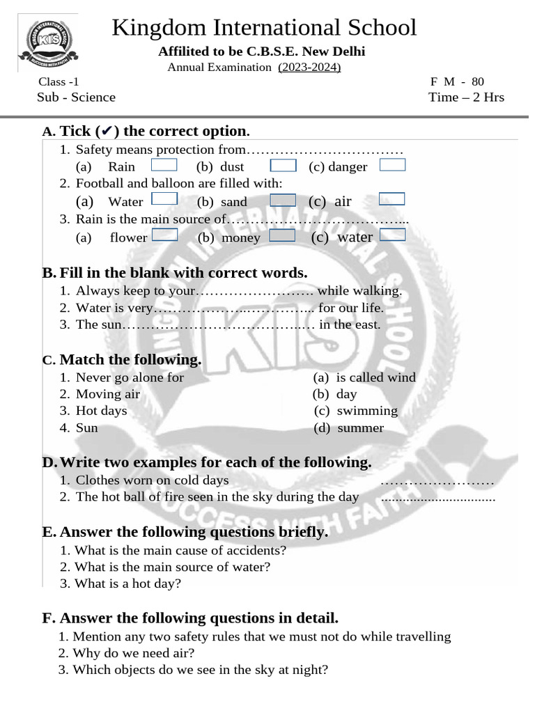 Class - 1 Science | PDF