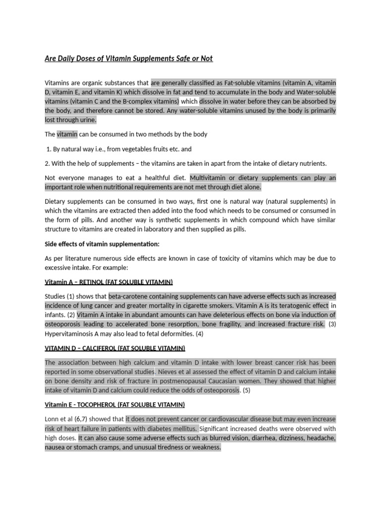 Are Daily Doses of Vitamin Supplements Safe or Not Main | PDF | Vitamin ...