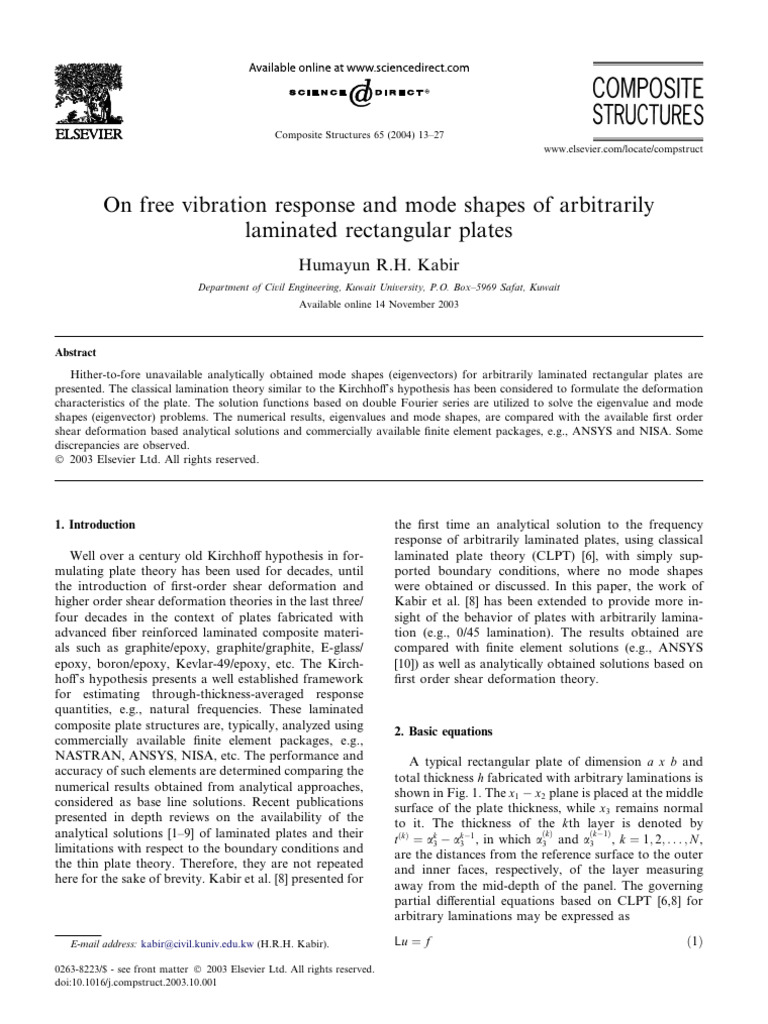 On free vibration response and mode shapes of arbitrarily -- Humayun R_H_ Kabir -- Composite ...