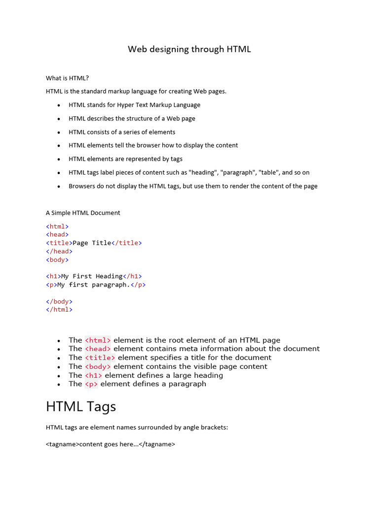 Webdesigning Through HTML -SA-1 | PDF | Html Element | Html