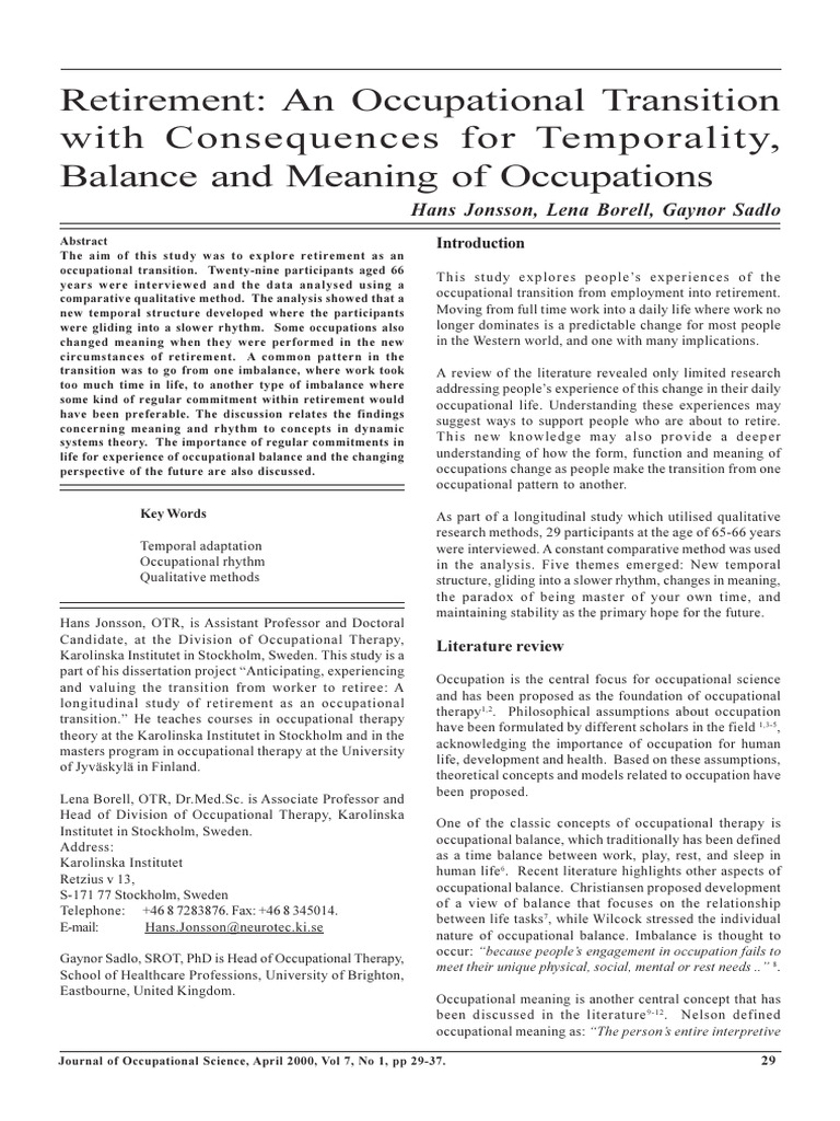 Retirement: An Occupational Transition With Consequences For ...