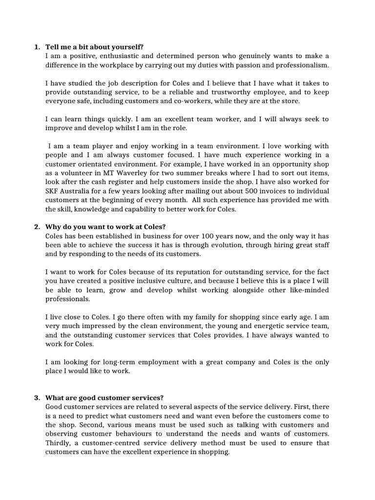 Coles Interview Preparation Guide | PDF | Employment | Safety