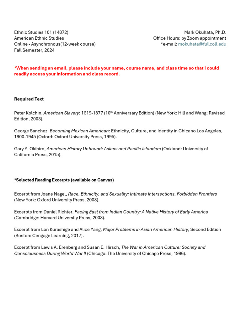 REVISED Syllabus Ethnic Studies 101 | PDF | Academic Dishonesty ...