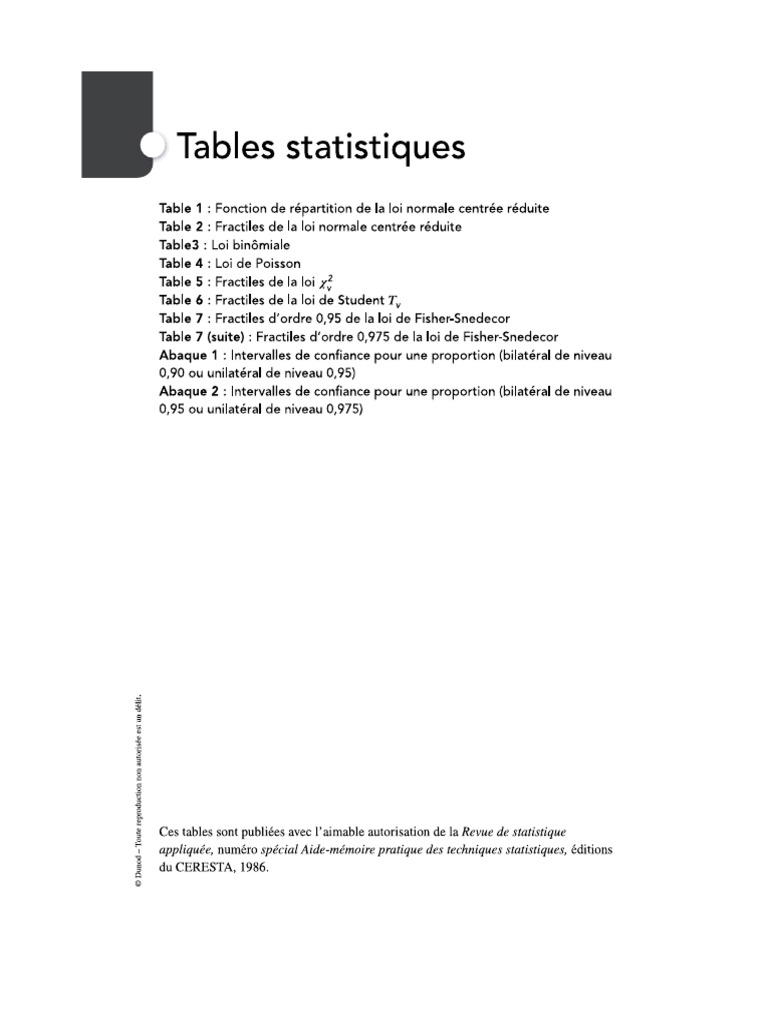 Tables Des Lois Sta | PDF