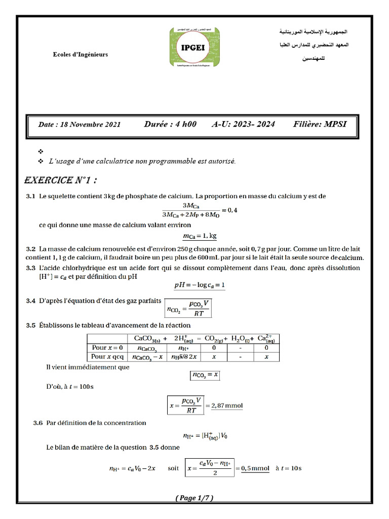 DS 1 Mpsi 2023-2024-Corrigé | PDF