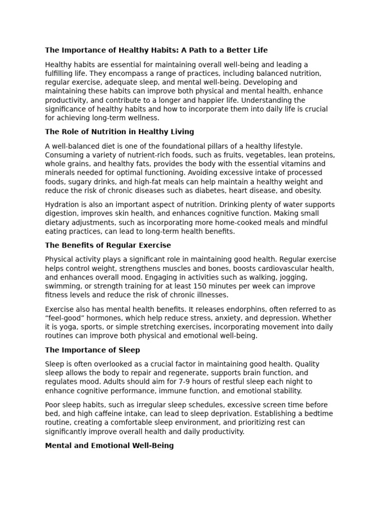 The Importance of Healthy Habits A Path To A Better Life | PDF | Sleep ...