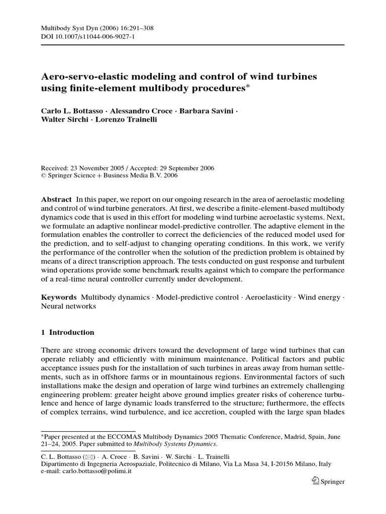 Aero-Servo-Elastic Modeling and Control of Wind Turbines | PDF | Control Theory | Nonlinear System