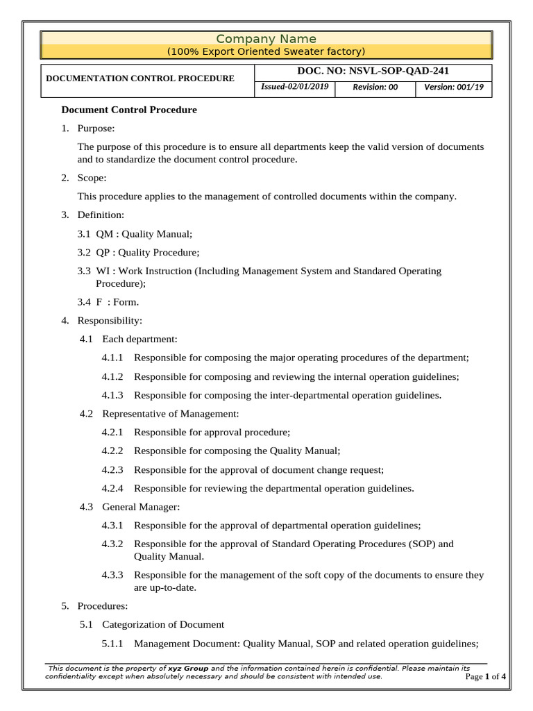 Document Control Procedure Overview Pdf