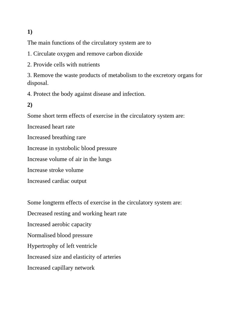 Form 2 P.E Assignment The Circulatory System 1 | PDF