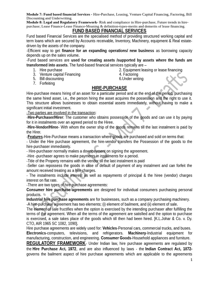 Fund-Based Financial Services Overview | PDF | Lease | Factoring (Finance)