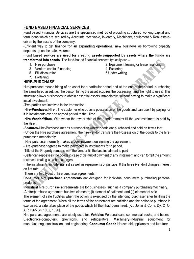 Fund Based Financial Services | PDF | Lease | Factoring (Finance)