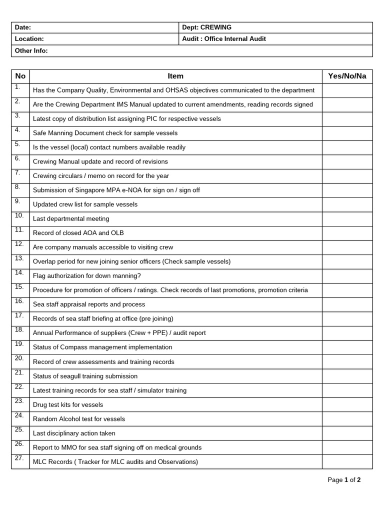 Checklist - CREWING | PDF