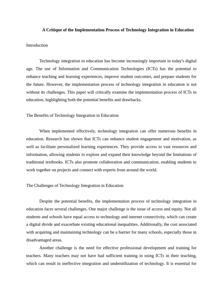 Critique of Technology Integration in Education | PDF | Educational ...
