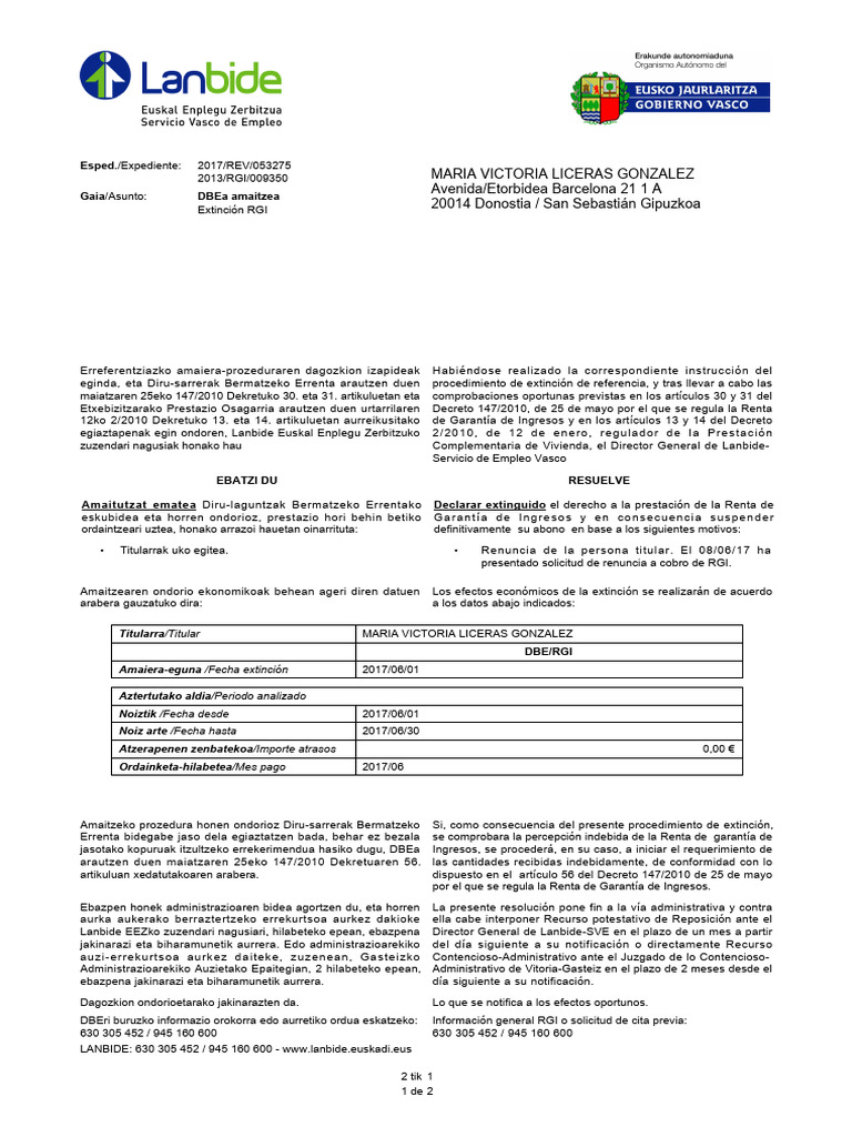 DBEa Amaitzea _Extinción RGI1498268511450 | PDF | Gobierno | Política de españa