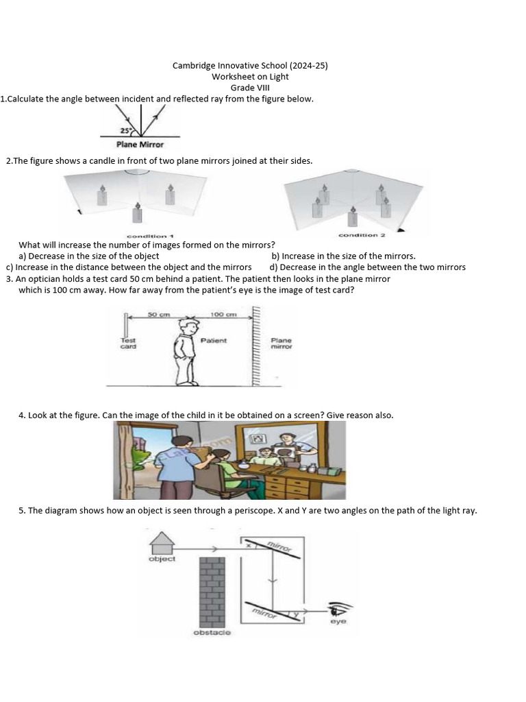 Periscope and Light Reflection Worksheet | PDF