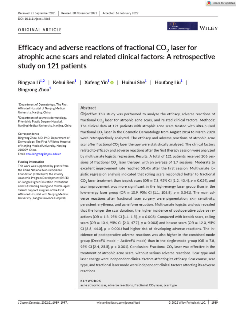 Efficacy of Fractional CO2 Laser on Scars | PDF | Scar | Dermatology