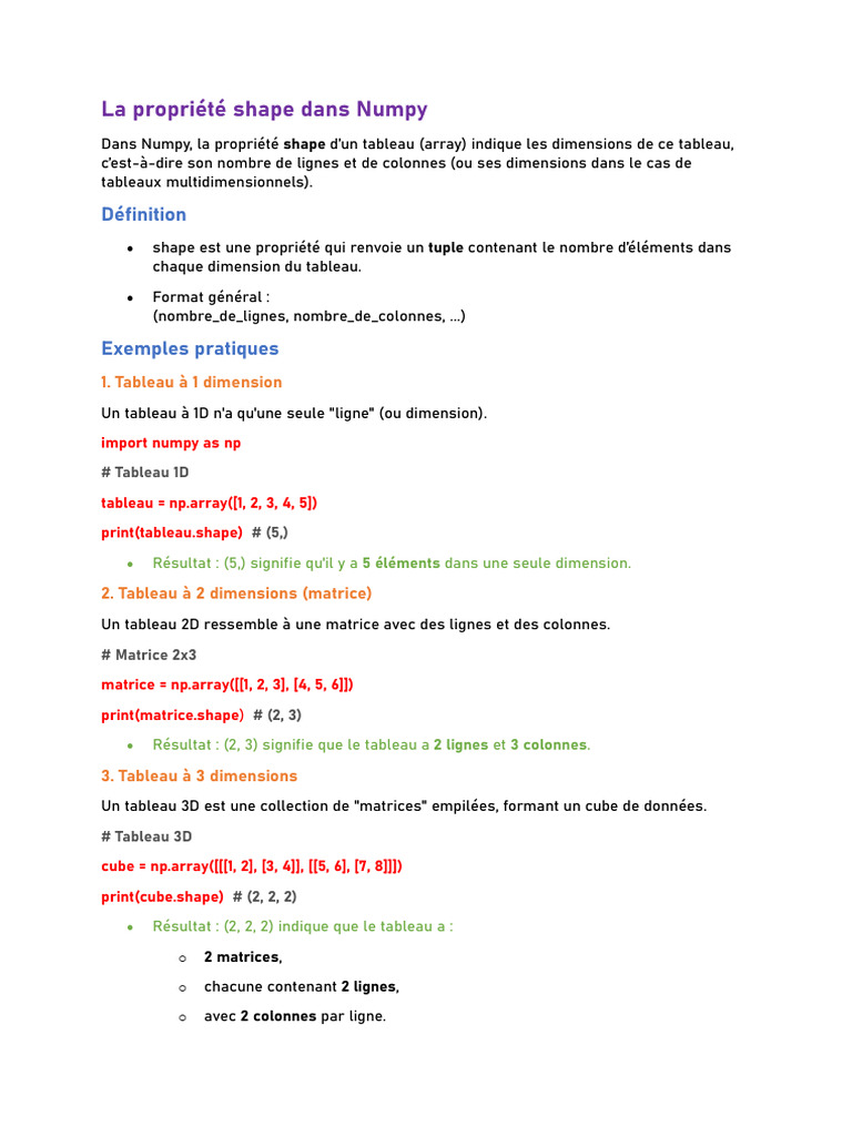 Propriété shape dans Numpy et Pandas | PDF | Programmation informatique