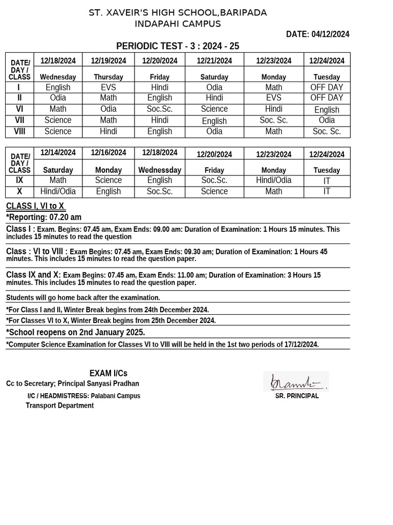 3a.schedule PT 3 Exam 24 25 | PDF
