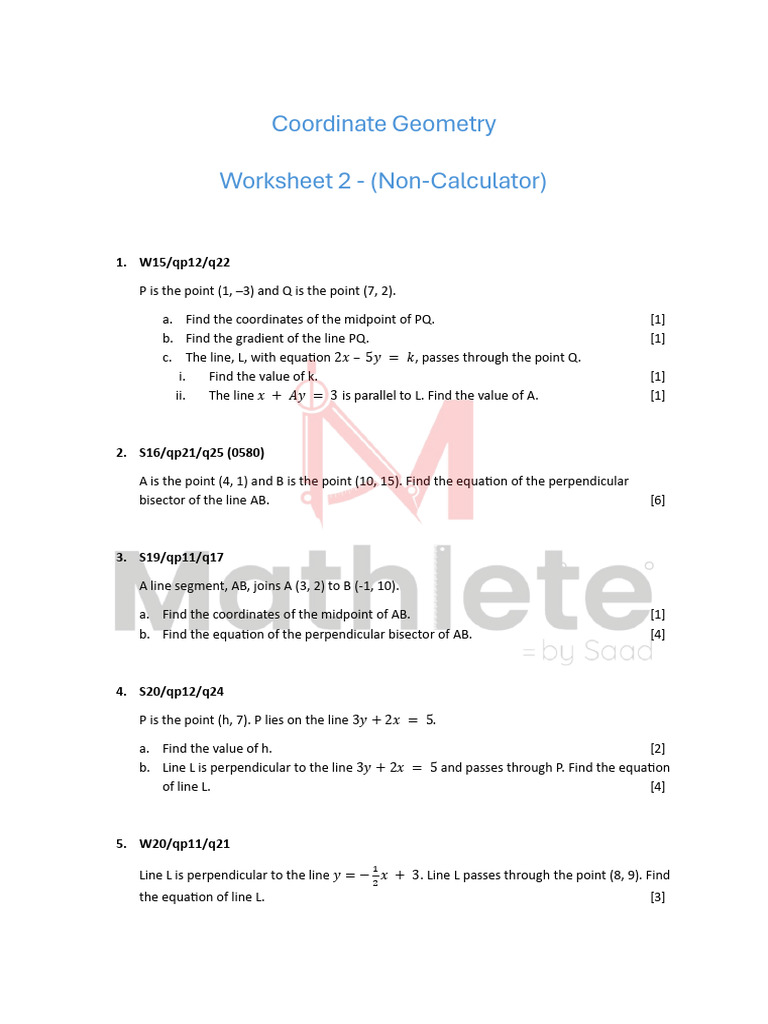 Coordinate Geometry WS 2 | PDF | Elementary Mathematics | Analytic Geometry