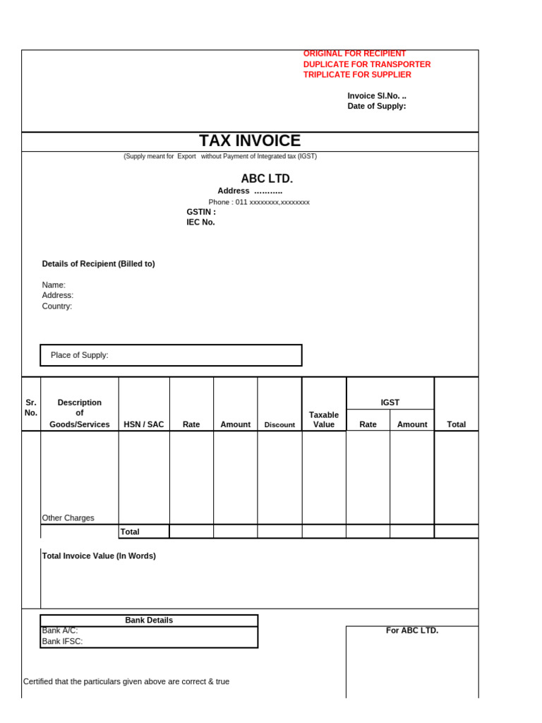Export Invoice Format Under GST | PDF