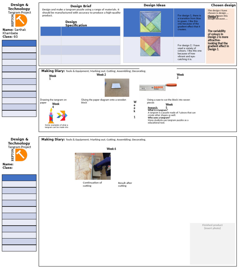 Year 6 Tangram Student Design & Making Sheet | PDF