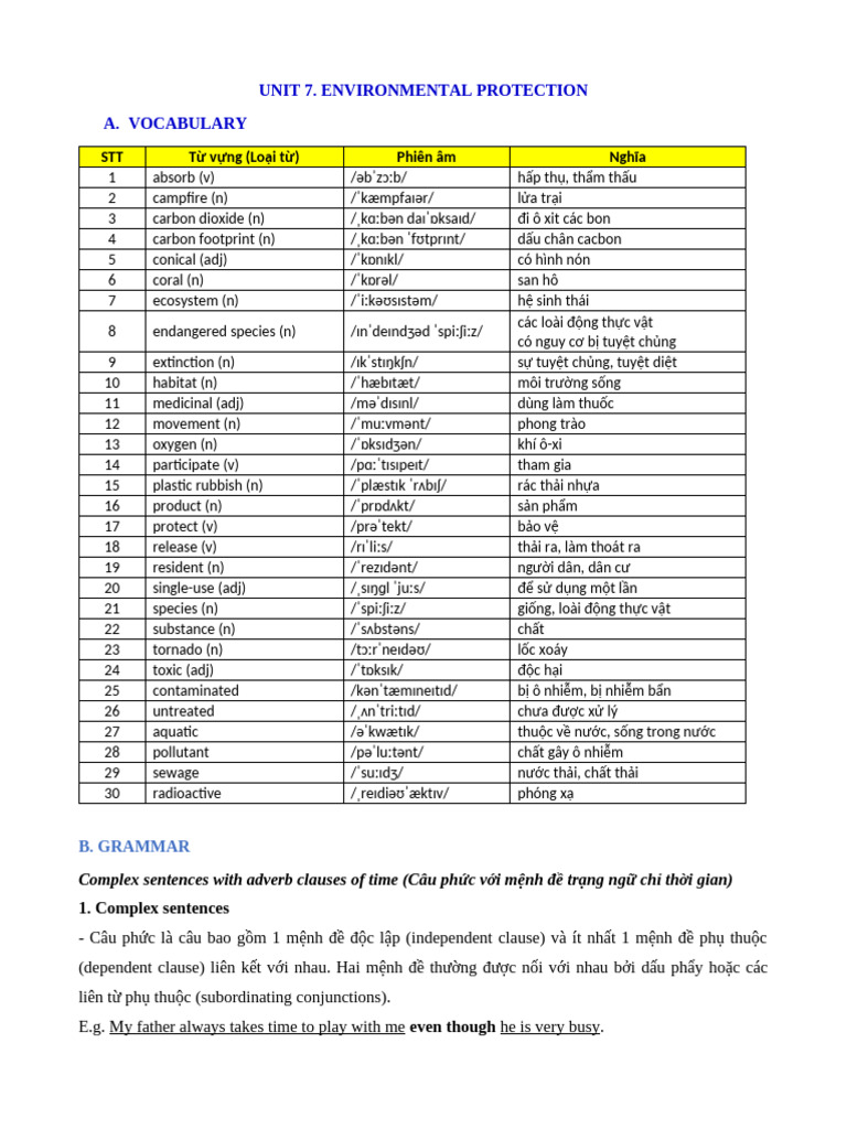 (E8-GS) UNIT 7. ENVIRONMENTAL PROTECTION | PDF