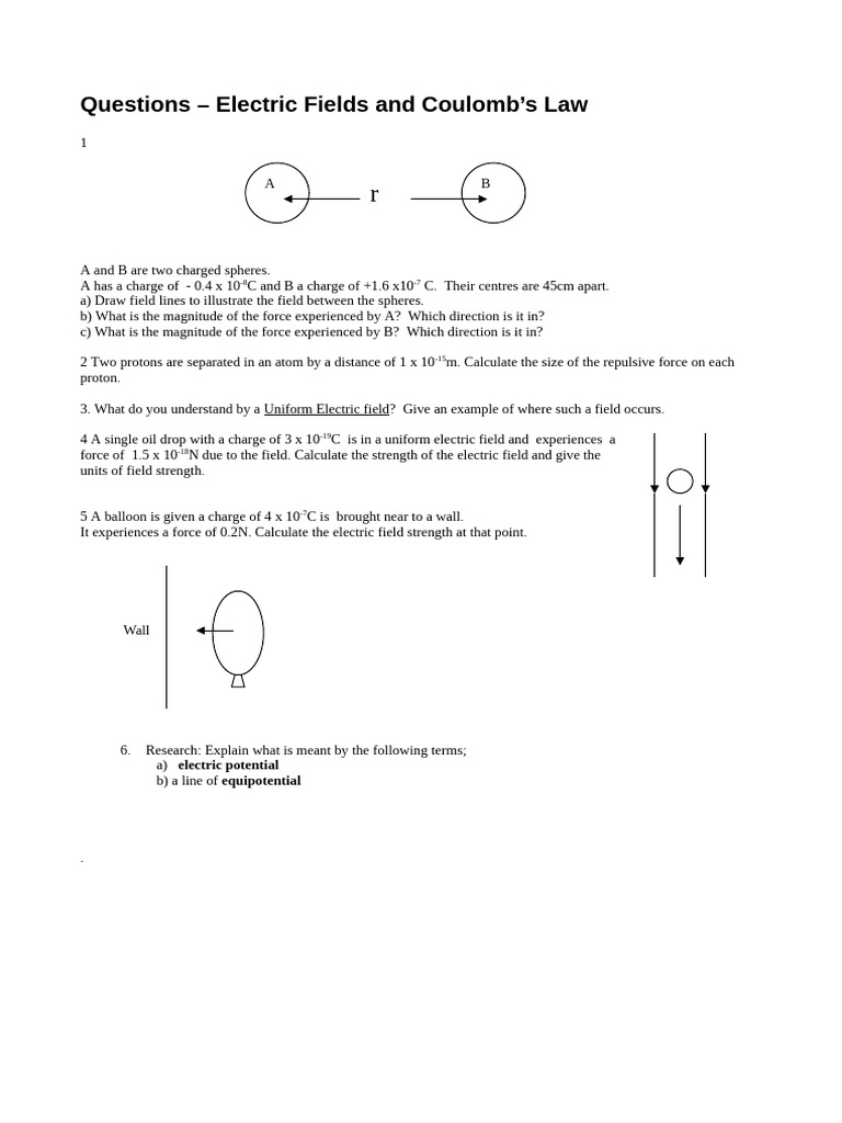 Electric Fields and Coulomb's Law Questions | PDF