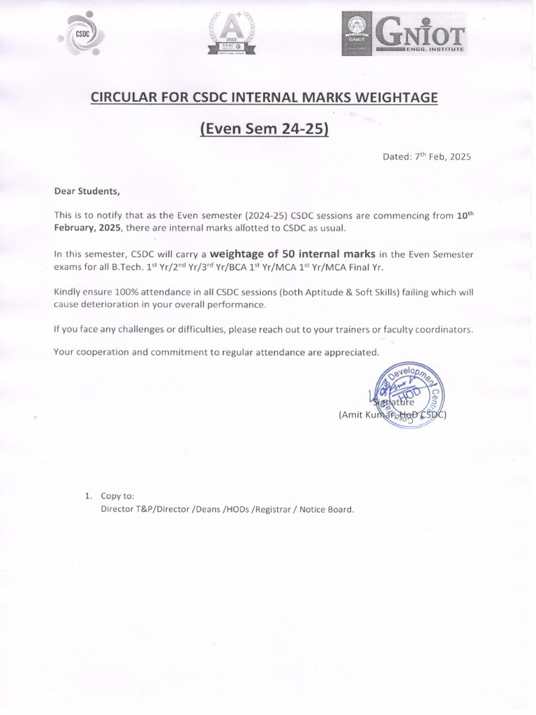 Circular Internal Marks 2025 | PDF
