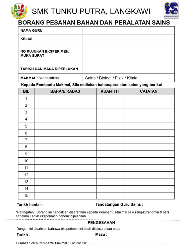 Borang Pesanan Amali | PDF