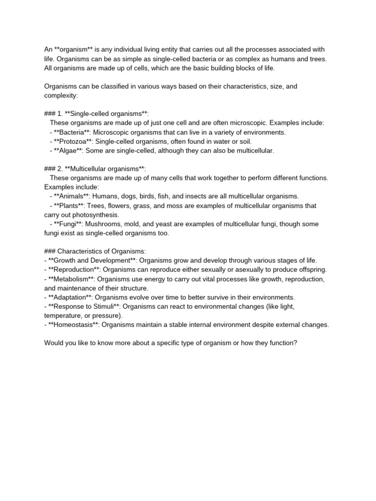 Understanding Organisms and Their Traits | PDF