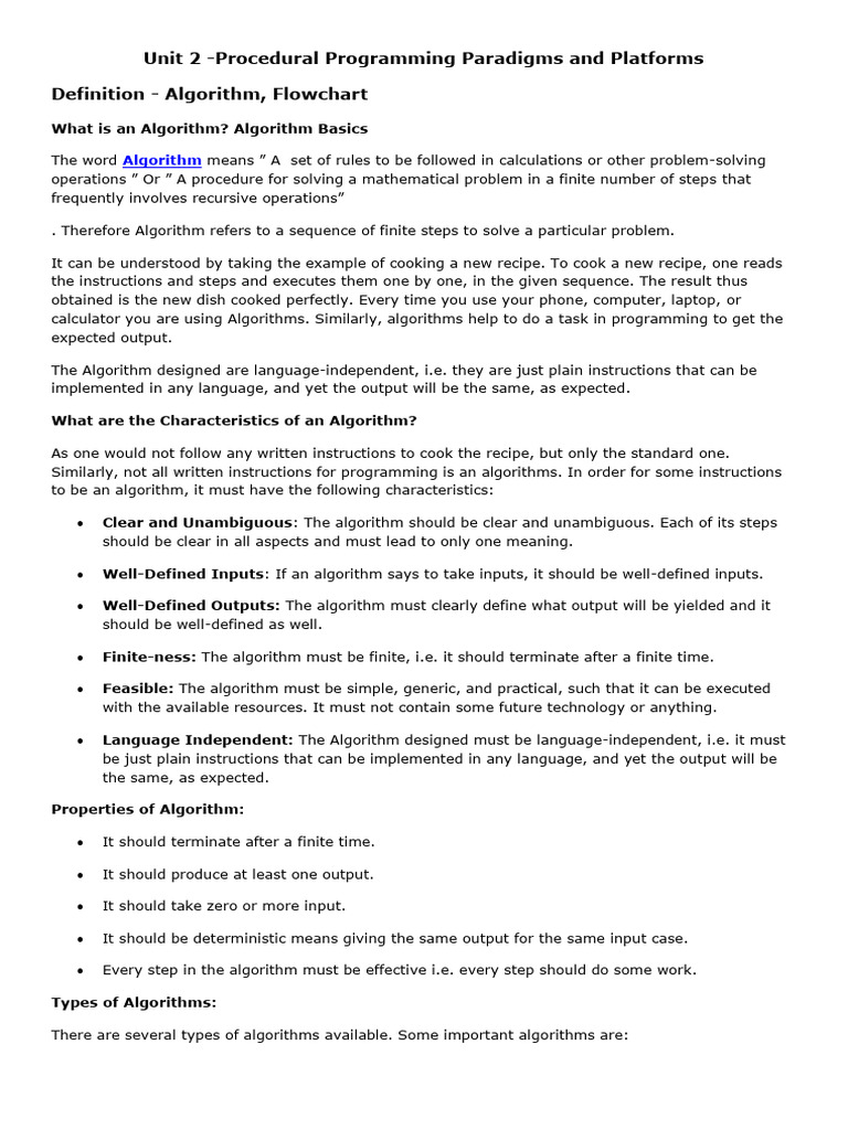 Unit 2 -Procedural Programming Paradigms and Platforms | PDF | Algorithms | Programming