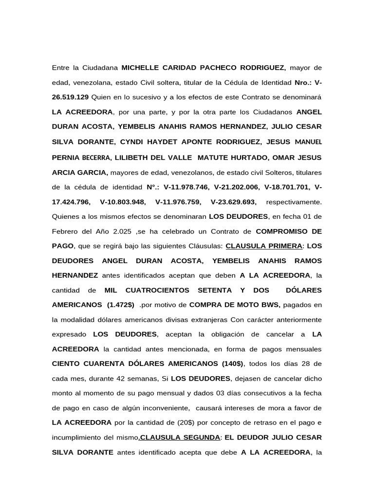 Contrato de Compromiso de Pago de Motos | PDF | Pagos