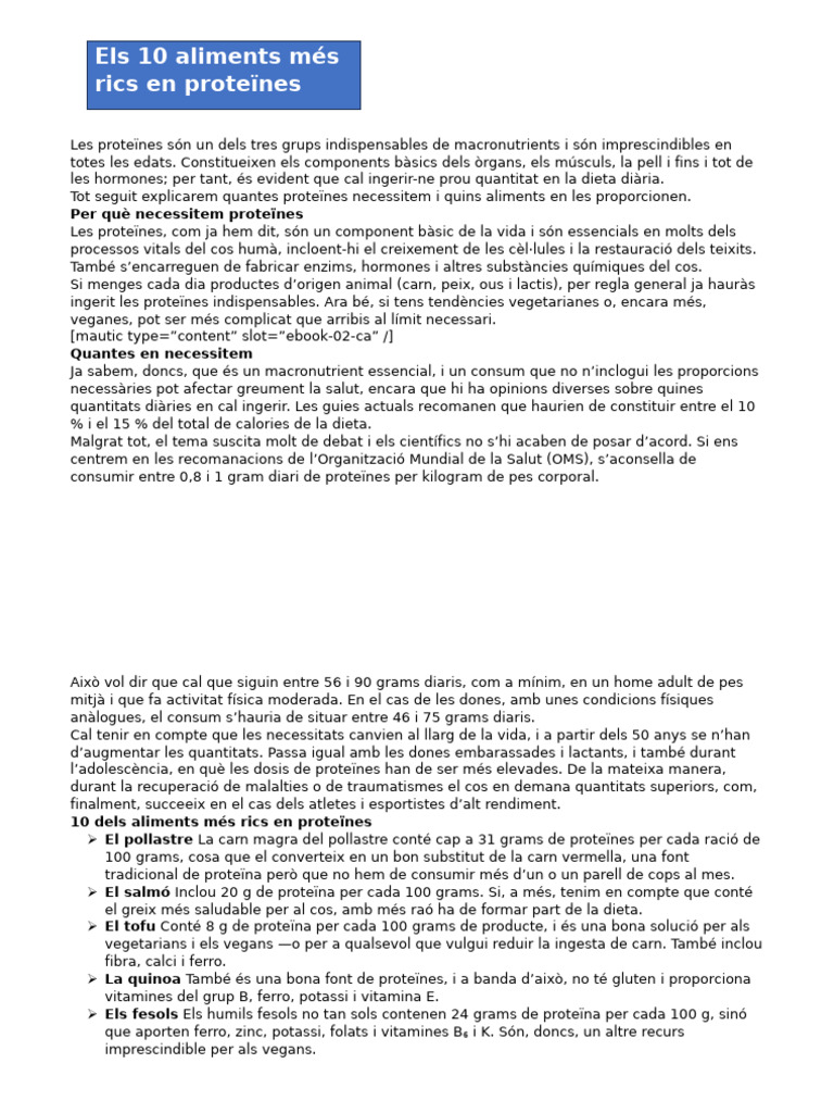 Els 10 Aliments Més Rics en Proteïnes | PDF