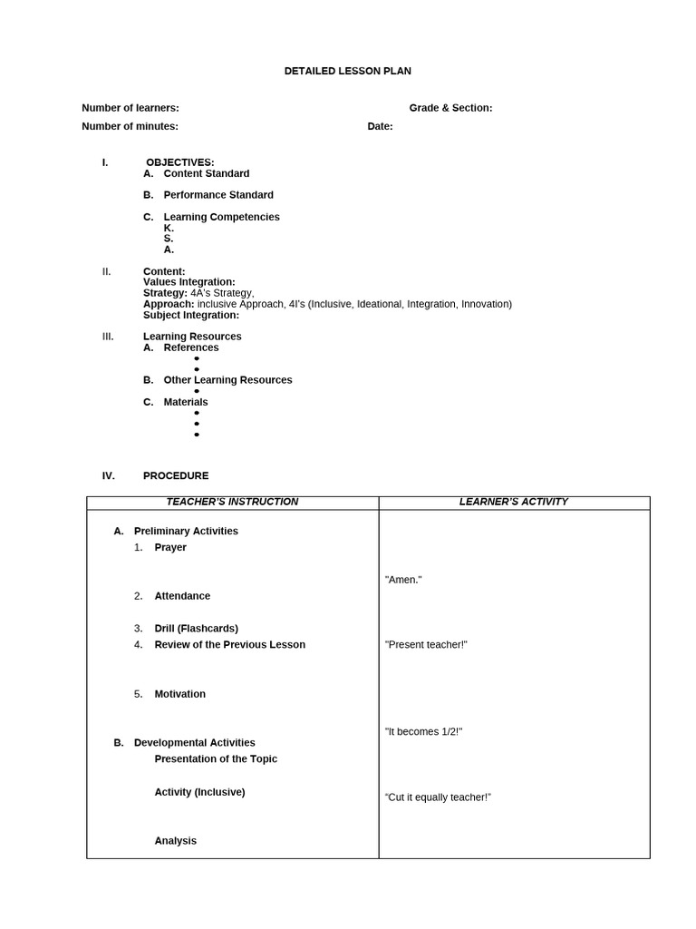 4a's 4i's detailed lesson plan SAL (1) | PDF | Lesson Plan | Teachers