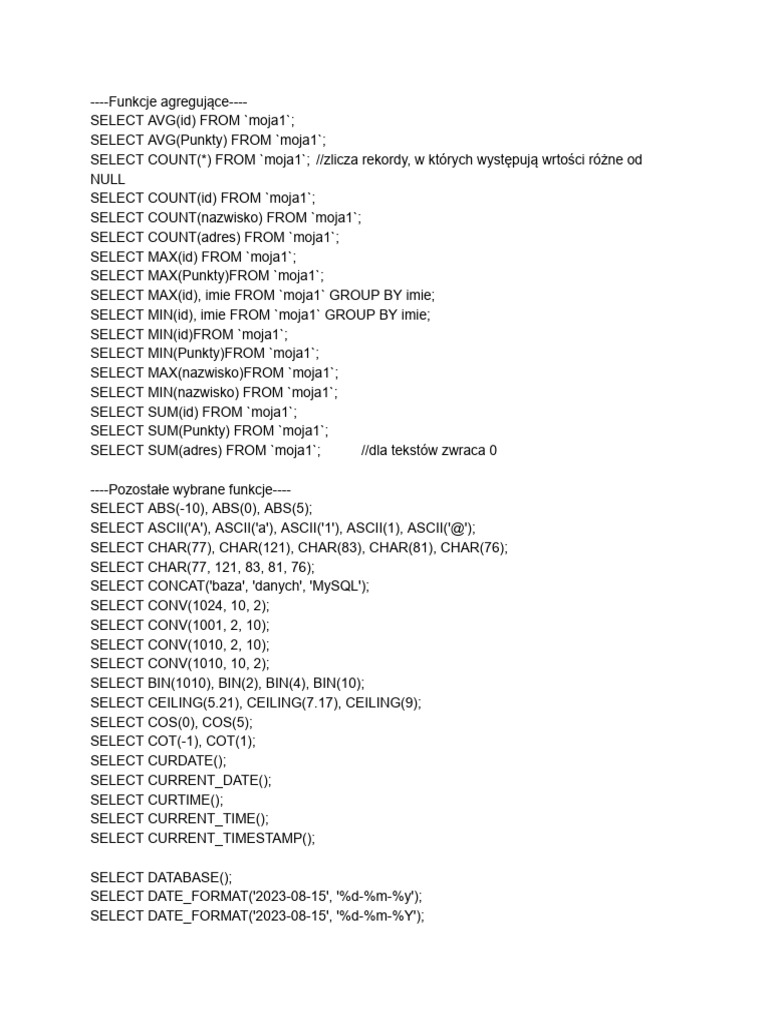 cw 4tinf funkcje, grupowanie calosc | PDF