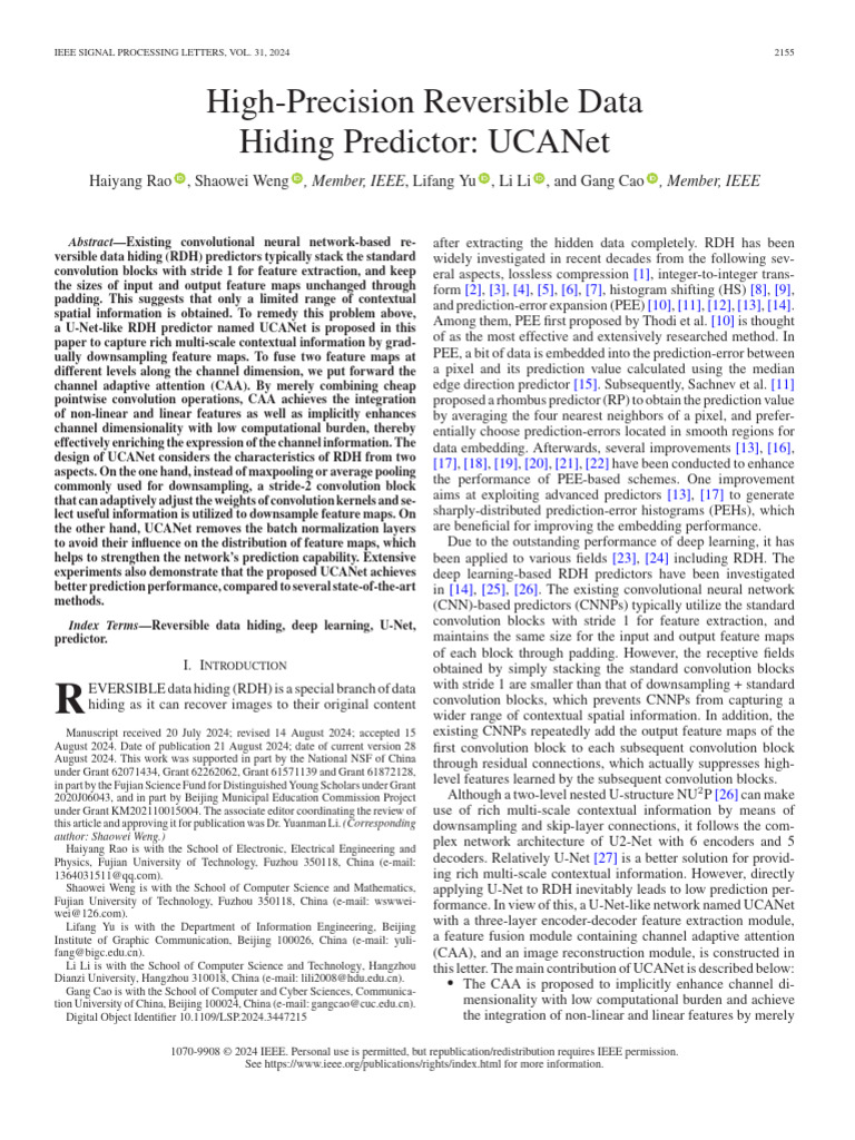 High-Precision Reversible Data Hiding Predictor UCANet | PDF | Algorithms | Applied Mathematics
