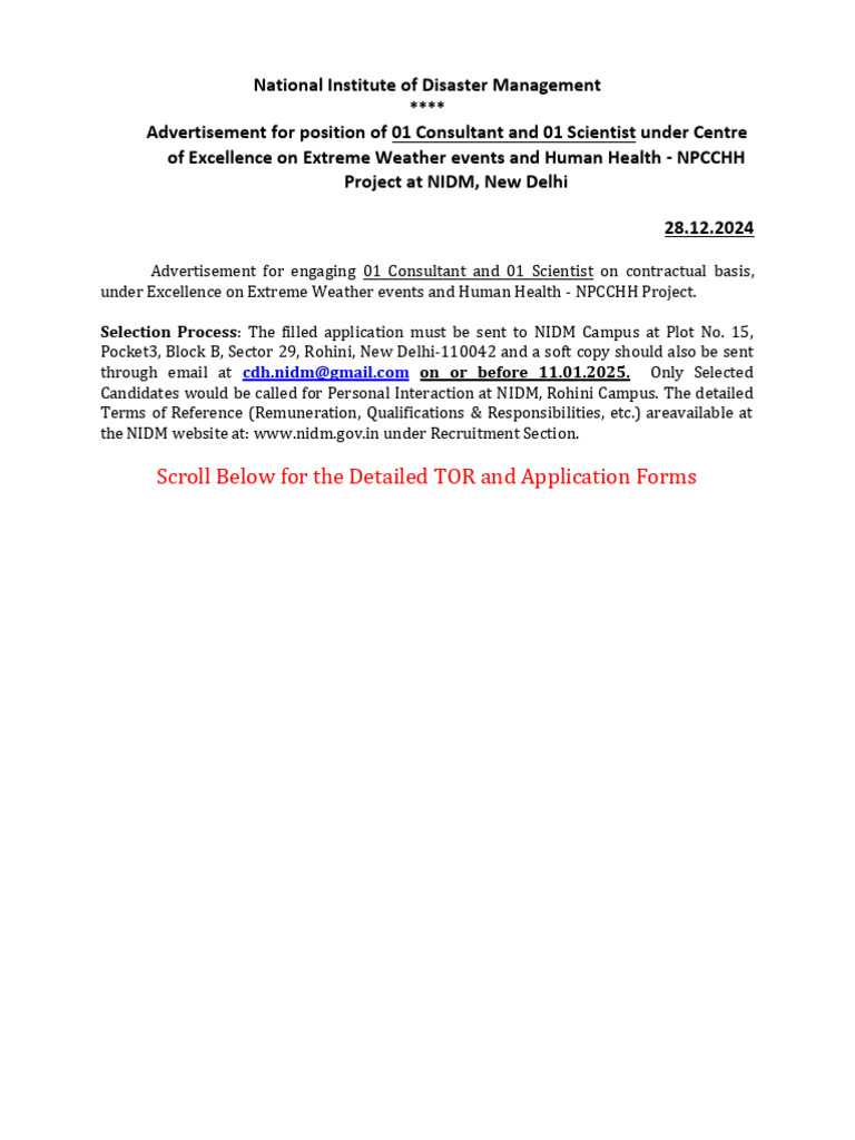 ToR For Consultant and Scientist - CDH NIDM | PDF