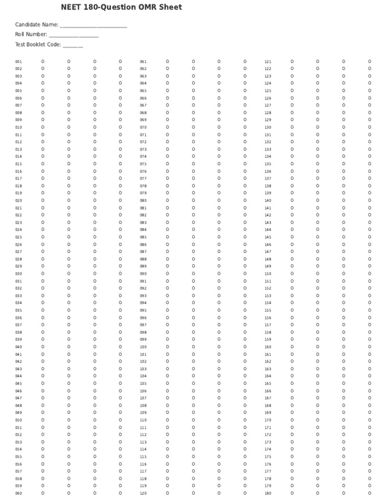NEET OMR Sheet v2 | PDF