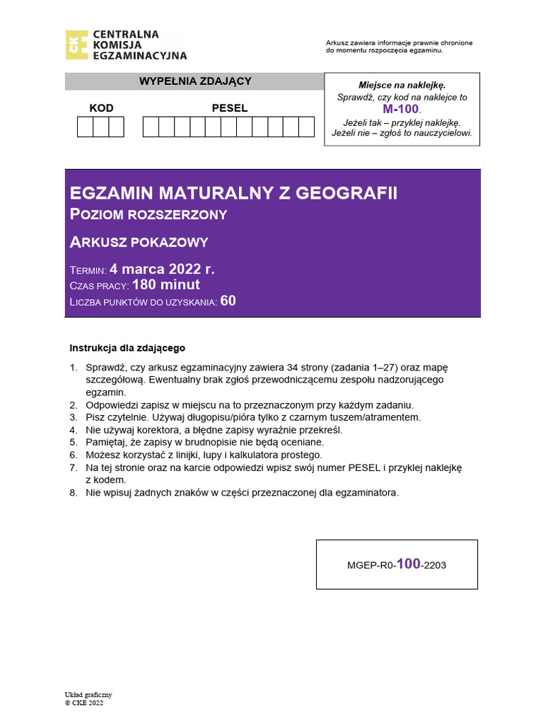 Arkusz Pokazowy - Geografia | PDF