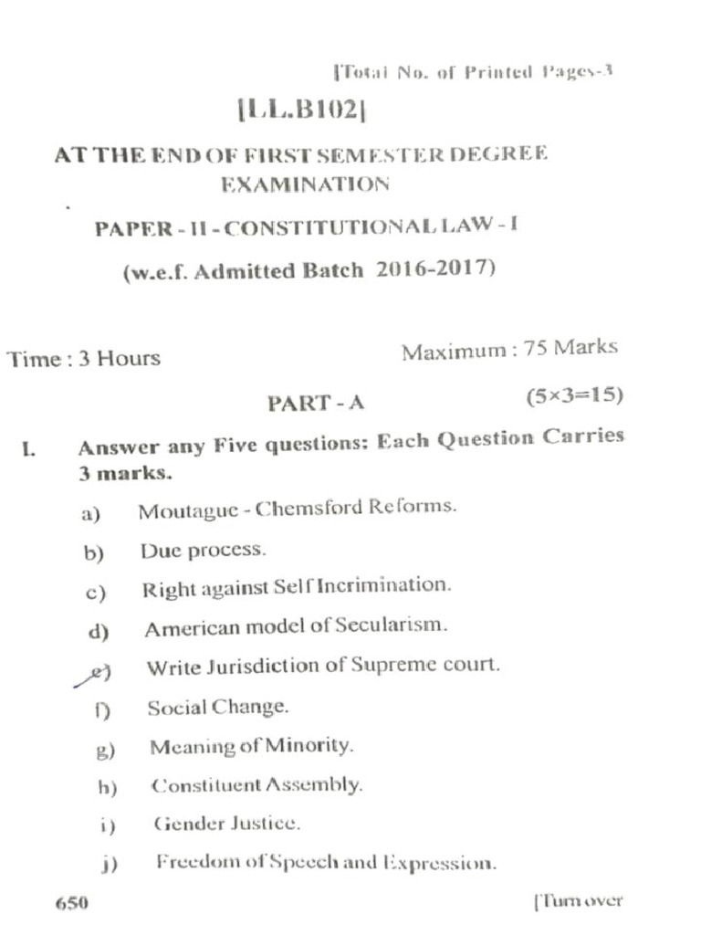 Constitutional Law - Previous Papers | PDF