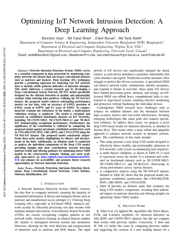 Optimizing IoT Network Intrusion Detection A Deep Learning Approach | PDF | Deep Learning ...