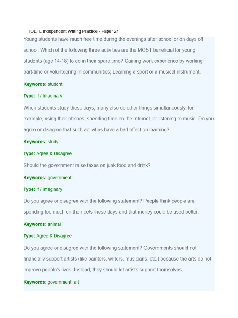 TOEFL Independent Writing Prompts 24 | PDF | Learning | Cognition