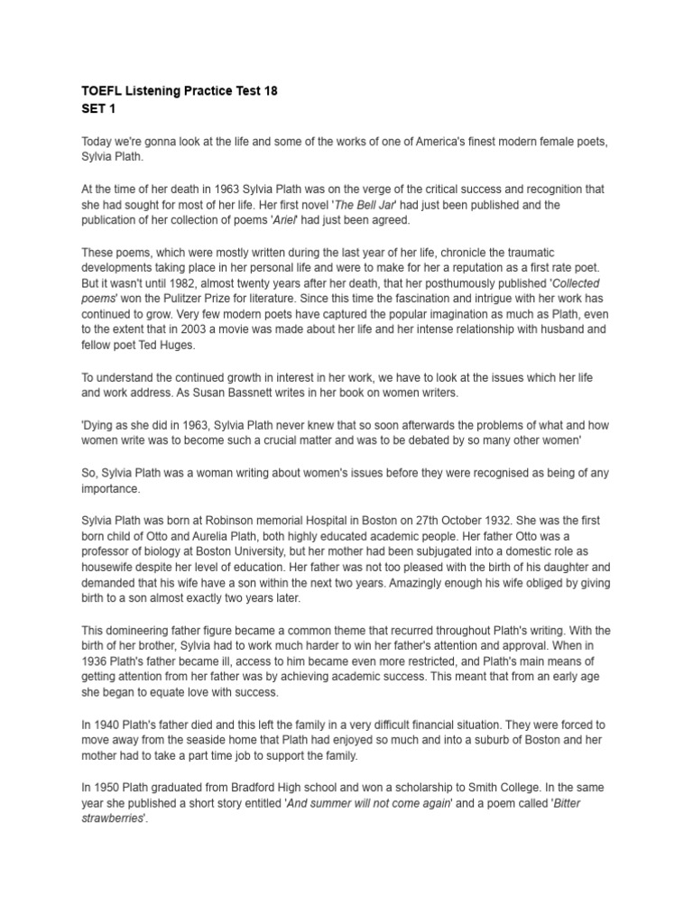 3 TOEFL Listening Practice Test # | PDF | Sylvia Plath