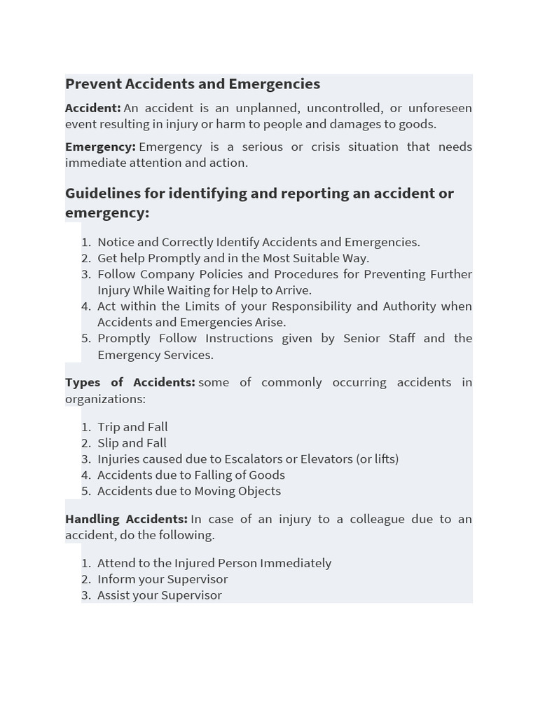 Accident and Emergency Response Guide | PDF