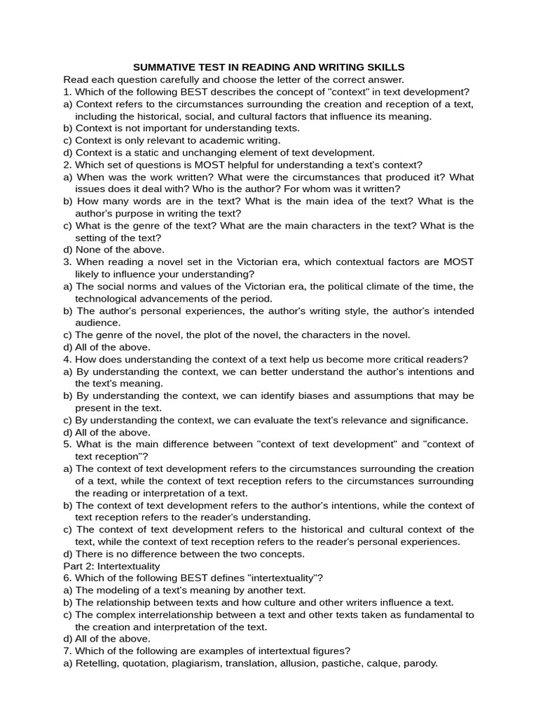 Reading and Writing Skills Assessment | PDF | Intertextuality | Hypertext