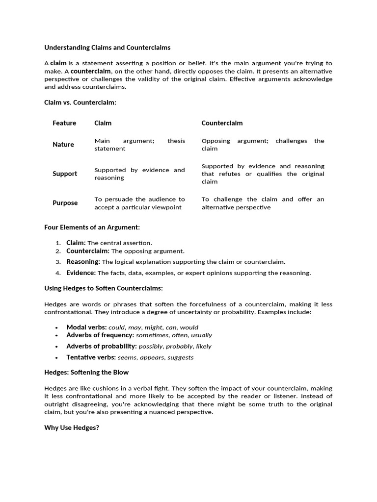 Claims and Counterclaims Explained | PDF | Argument | Verb