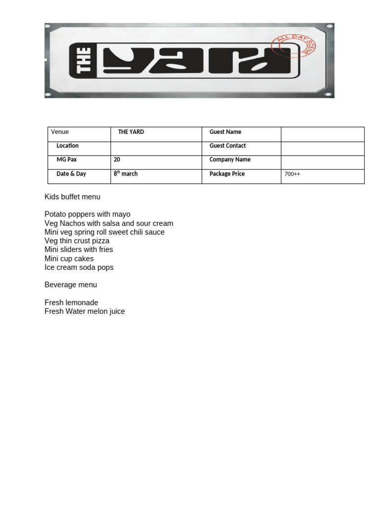 8th March Kids Menu | PDF