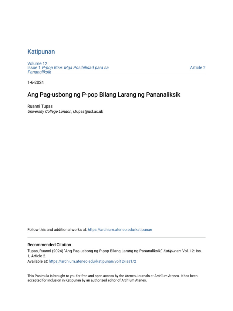 Ang Pag-Usbong NG P-Pop BilangLarang NG Pananaliksik | PDF