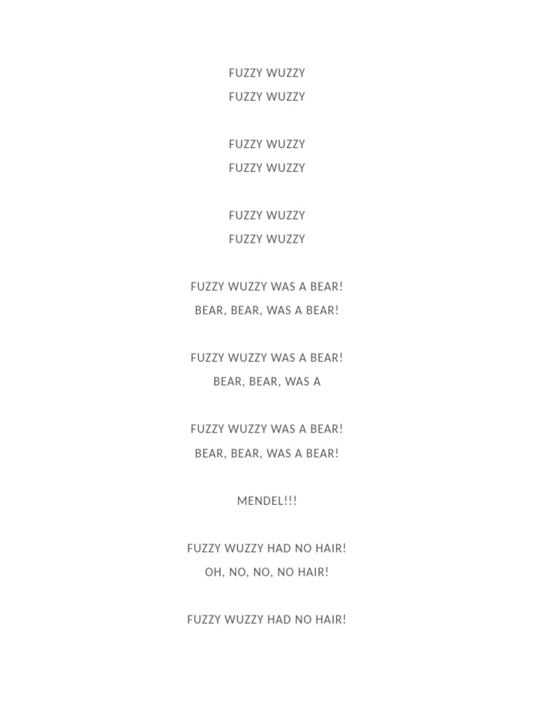 Fuzzy Wuzzy: The Hairless Bear Rhyme | PDF